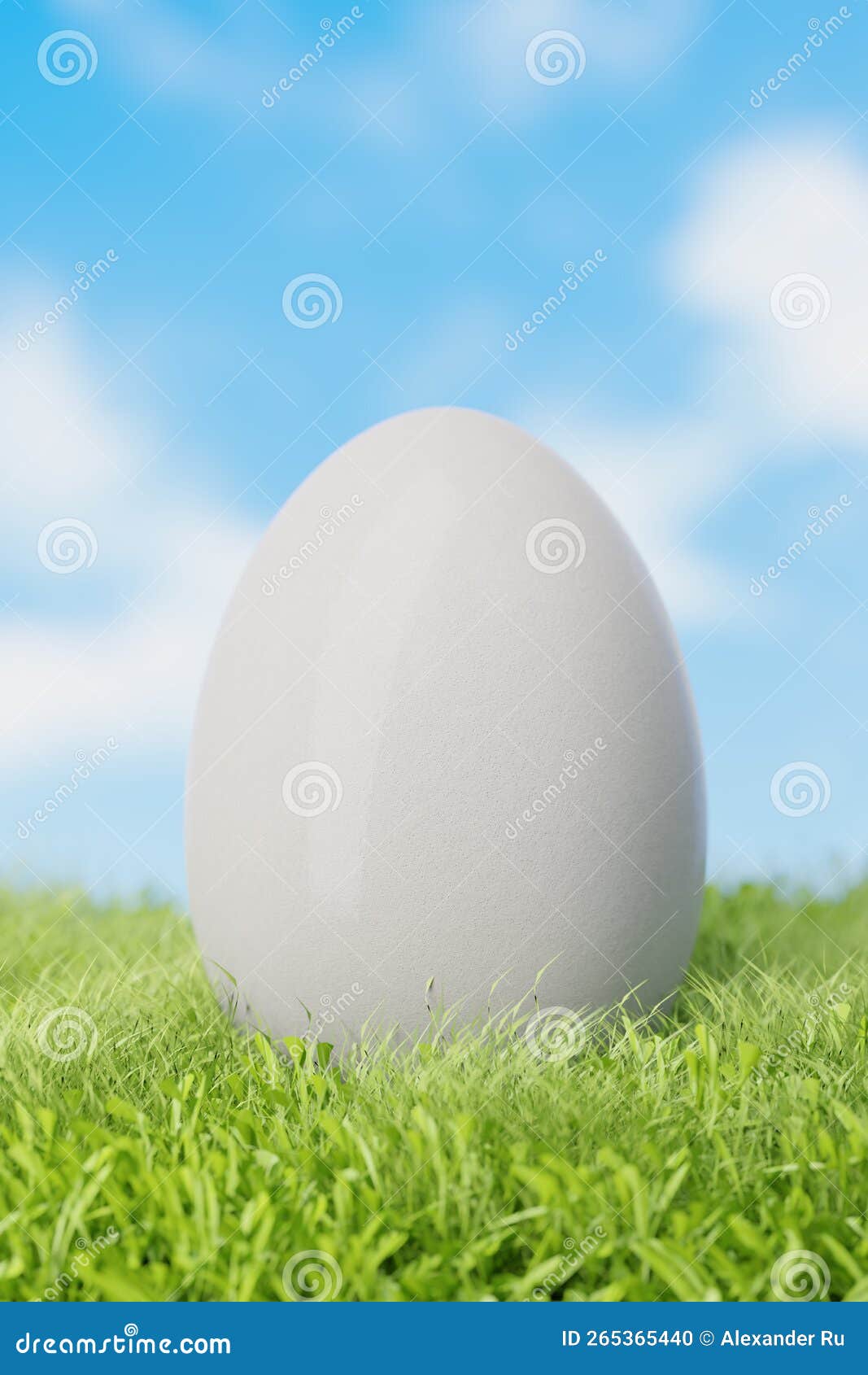 White Egg in the Grass in the Meadow. 3d Render Stock Illustration ...