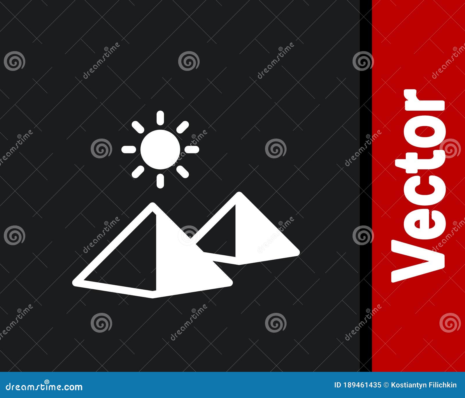 White Egypt Pyramids Icon Isolated on Black Background. Symbol of ...