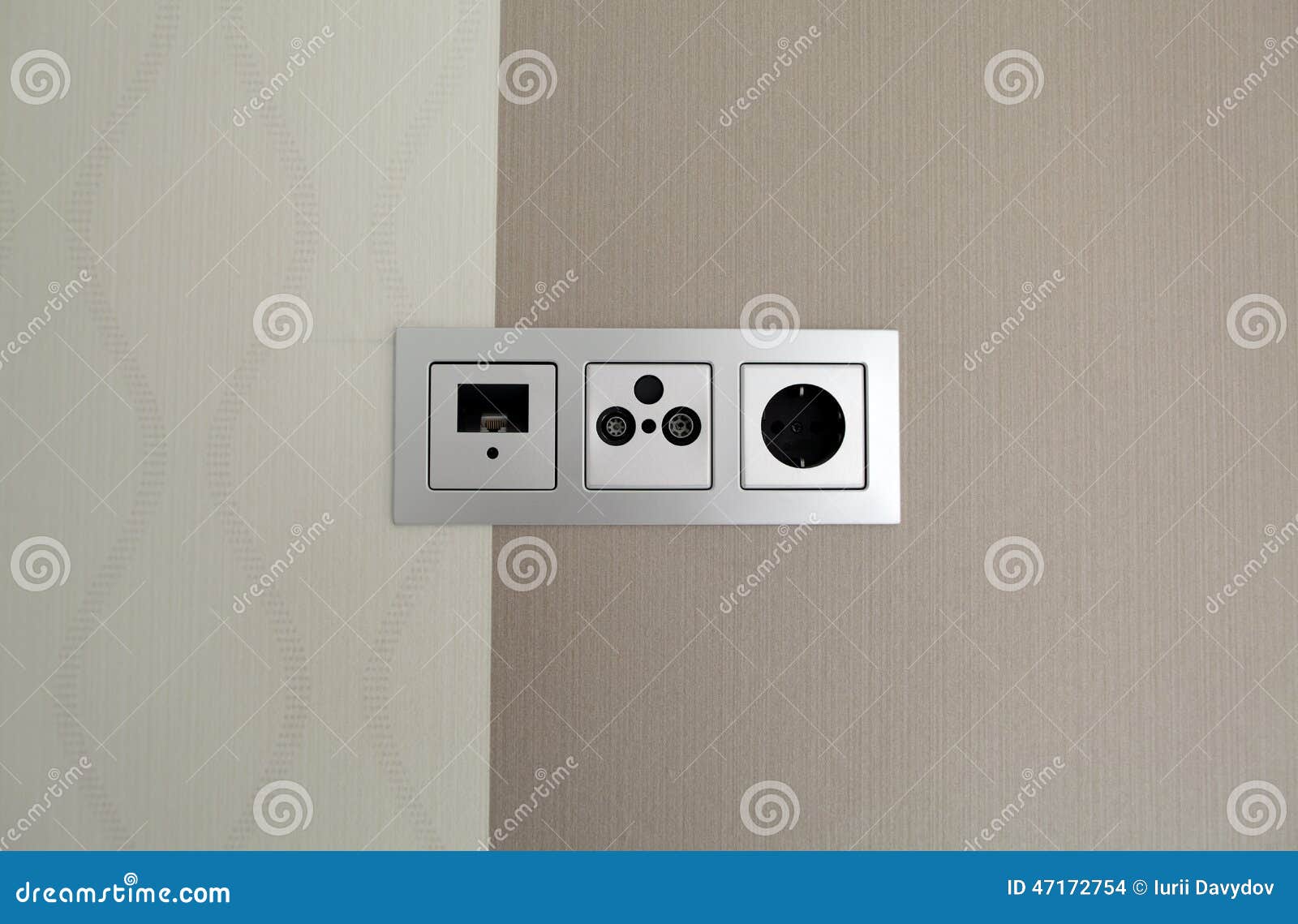 White Electric Socket and Connector on the Modern Wall with Pattern ...