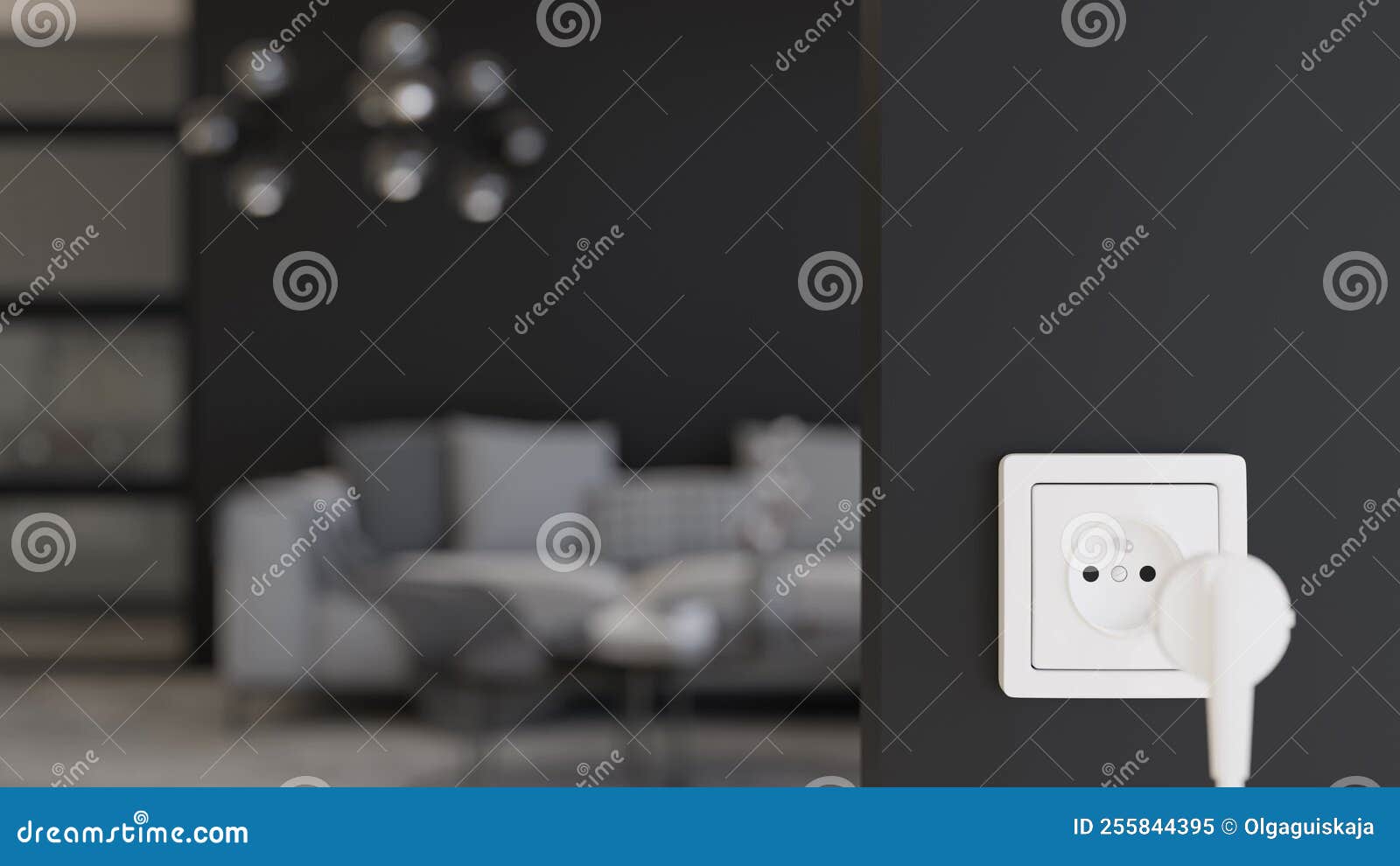 White Electric Socket on the Wall at Home. Cable is Pulled Out of the ...