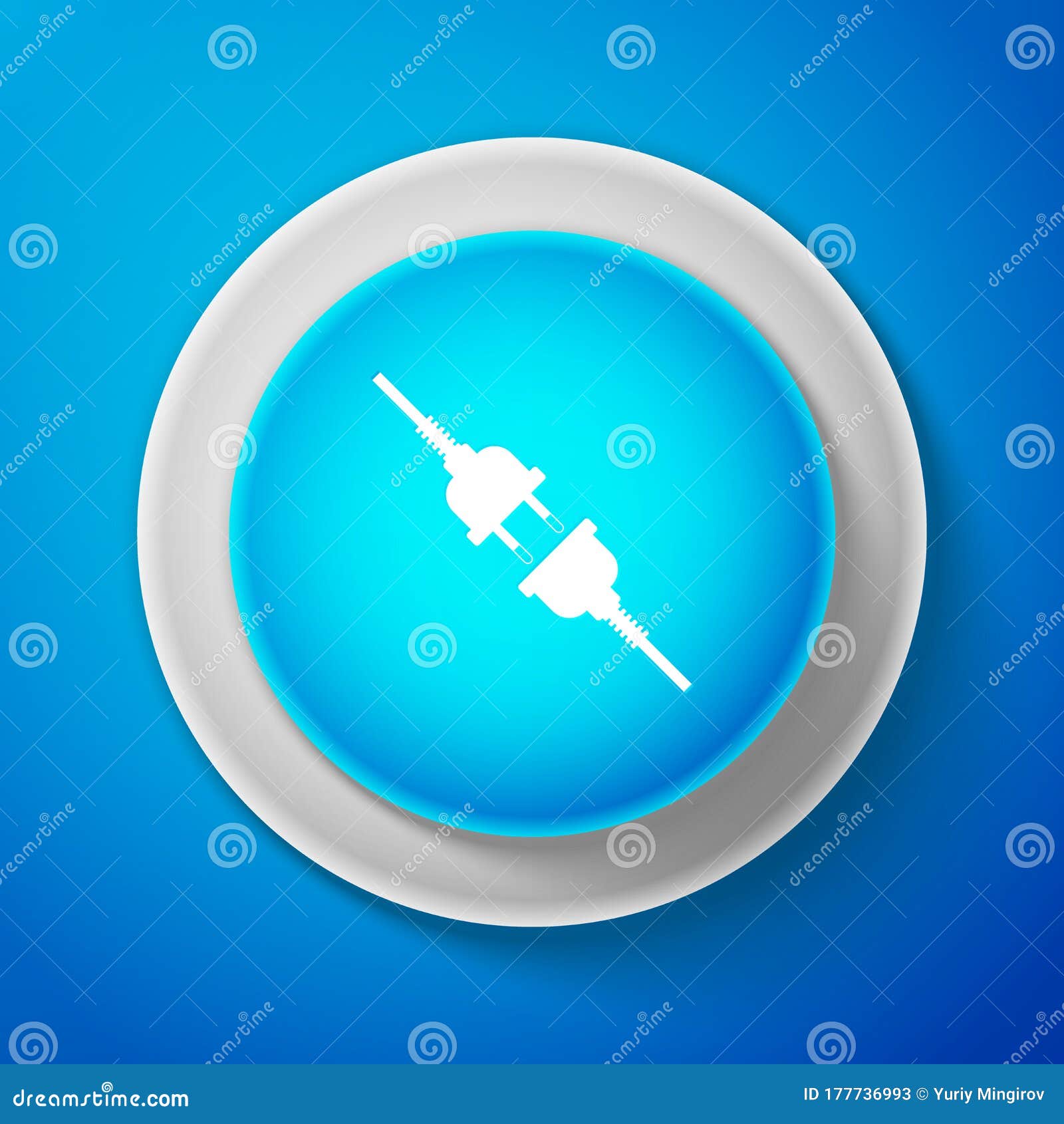 White Electric Wire Plug and Socket Icon Isolated on Blue Background ...