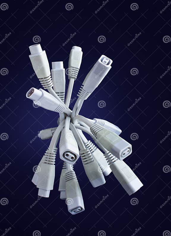 White Electrical Connectors on a Blue Background Stock Image - Image of ...