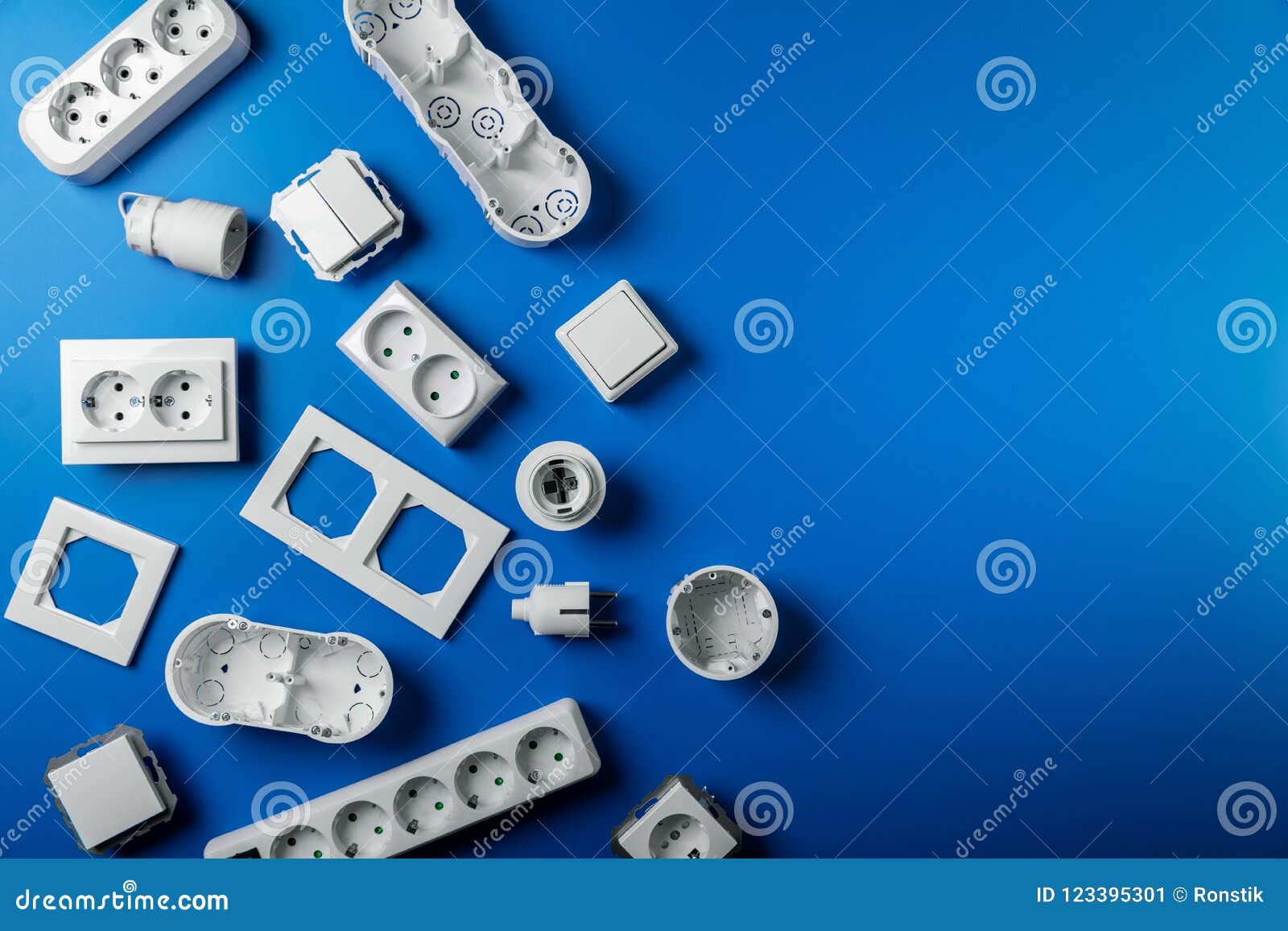 White Electrical Equipment on Blue Background with Copy Space Stock ...