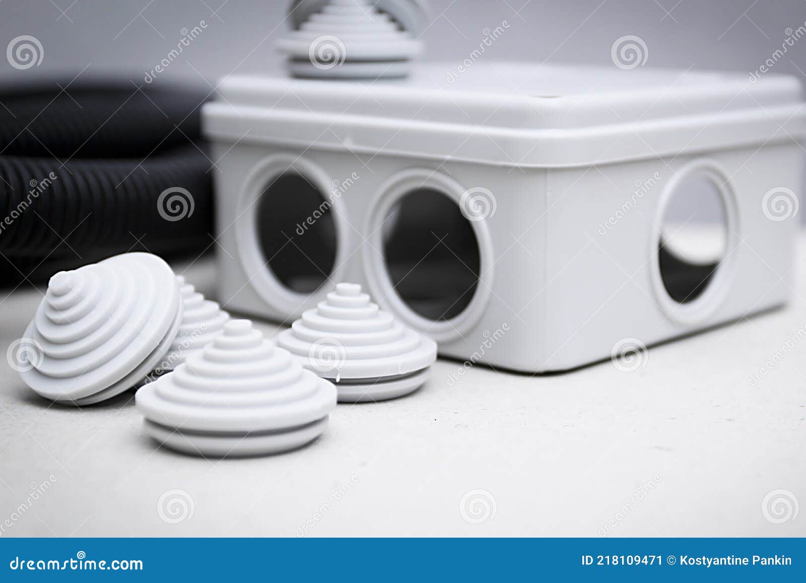 White Electrical Junction Box Stock Image - Image of black, braid ...