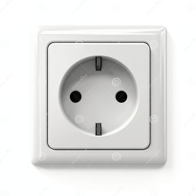 White Electrical Power Socket Outlet with Clean Design on a Plain White ...