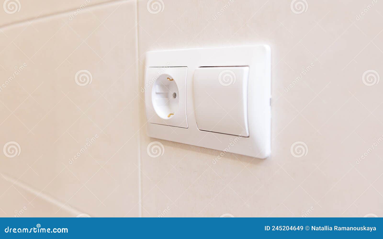 White Electrical Socket and Light Switch Close-up on a White Wall, Copy ...