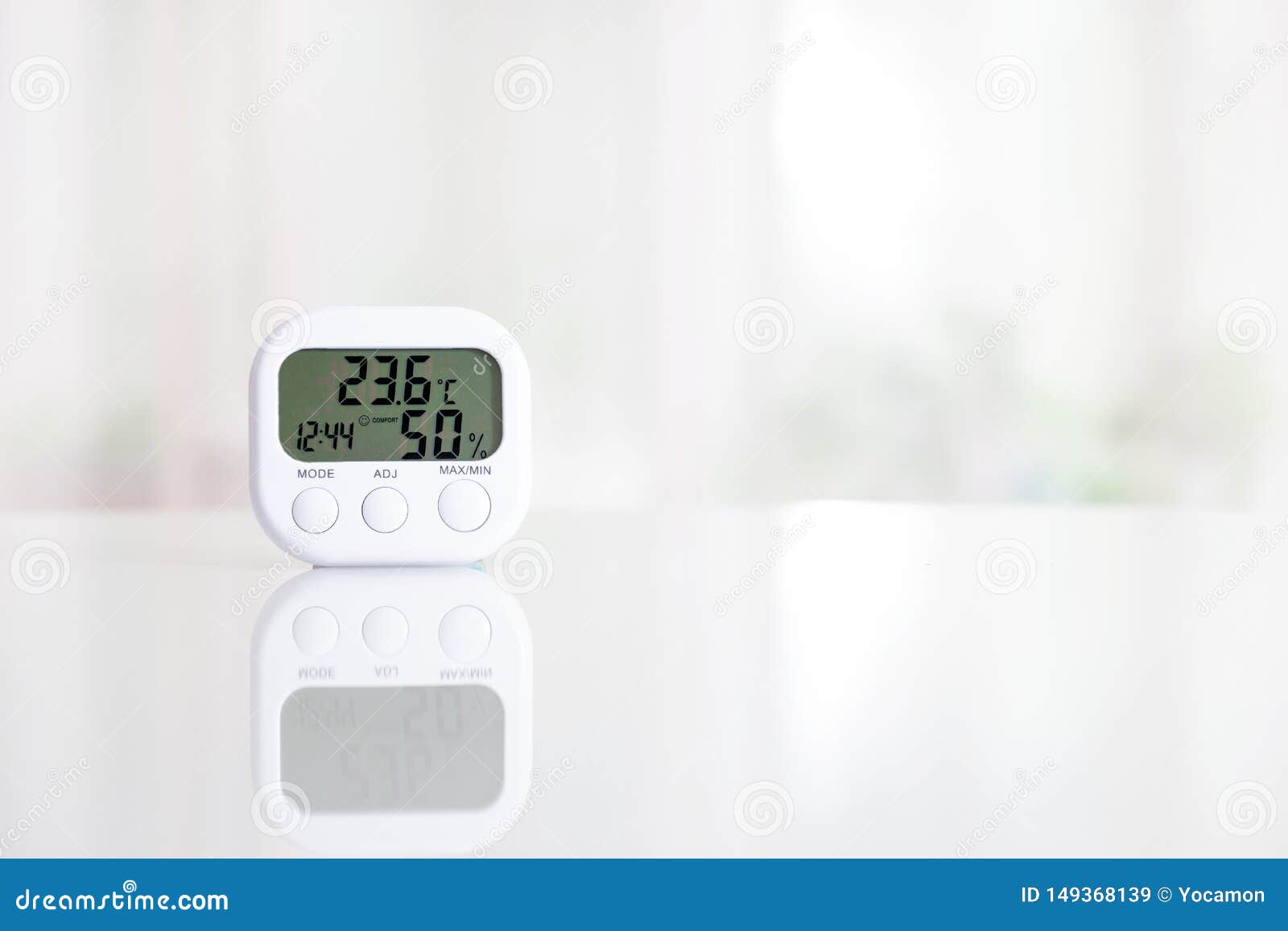 White Electronic Hygrometer on White Table in Front of the Window Stock ...