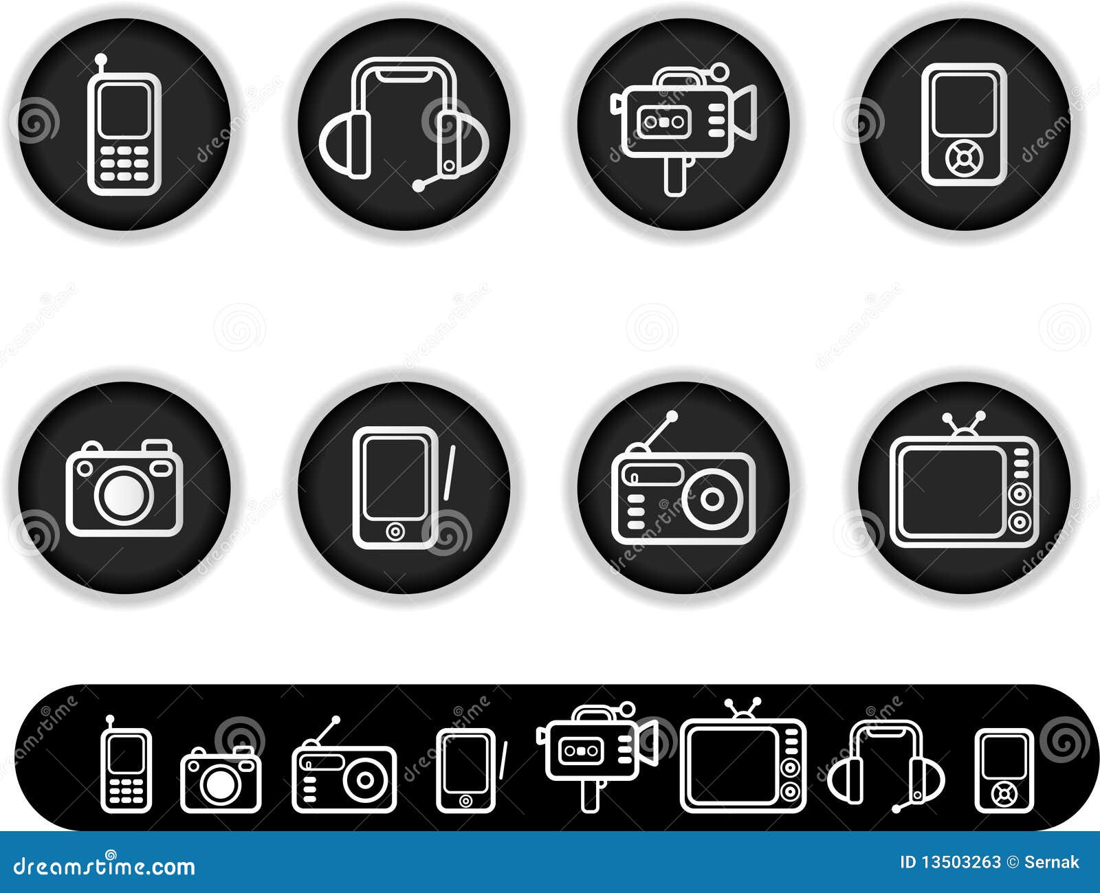 White electronic icons stock vector. Illustration of button - 13503263