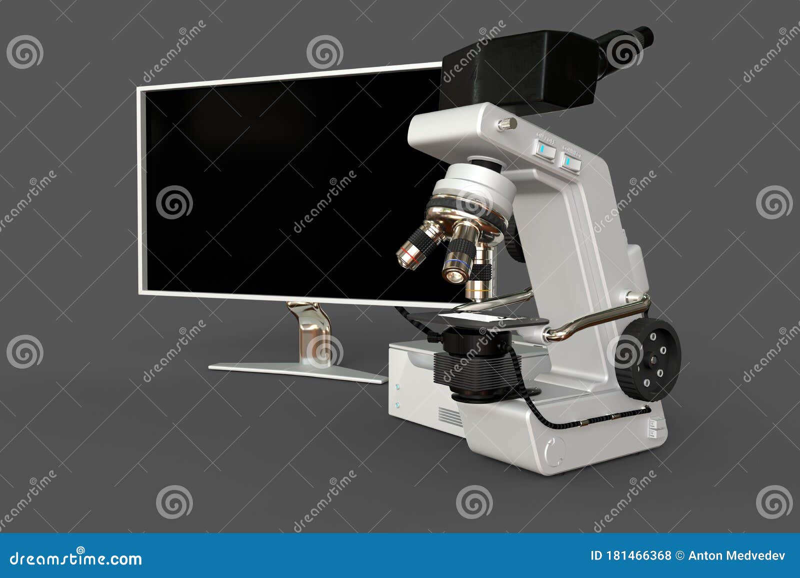 White Lab Microscope, System Box and Empty Screen Isolated ...