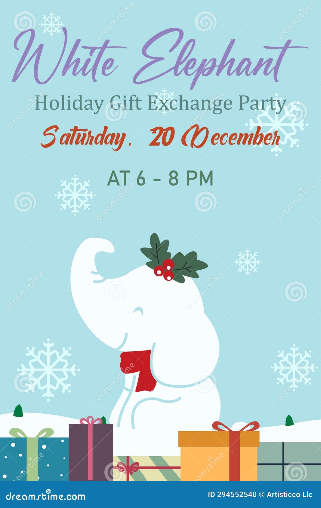 White Elephant Christmas Gift Exchange Invitation Card Vector ...