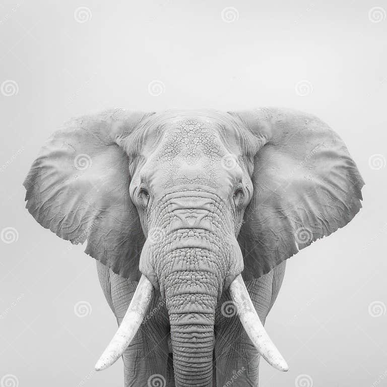 White Elephant Facing Forward on Plain Background. Generative Ai Stock ...
