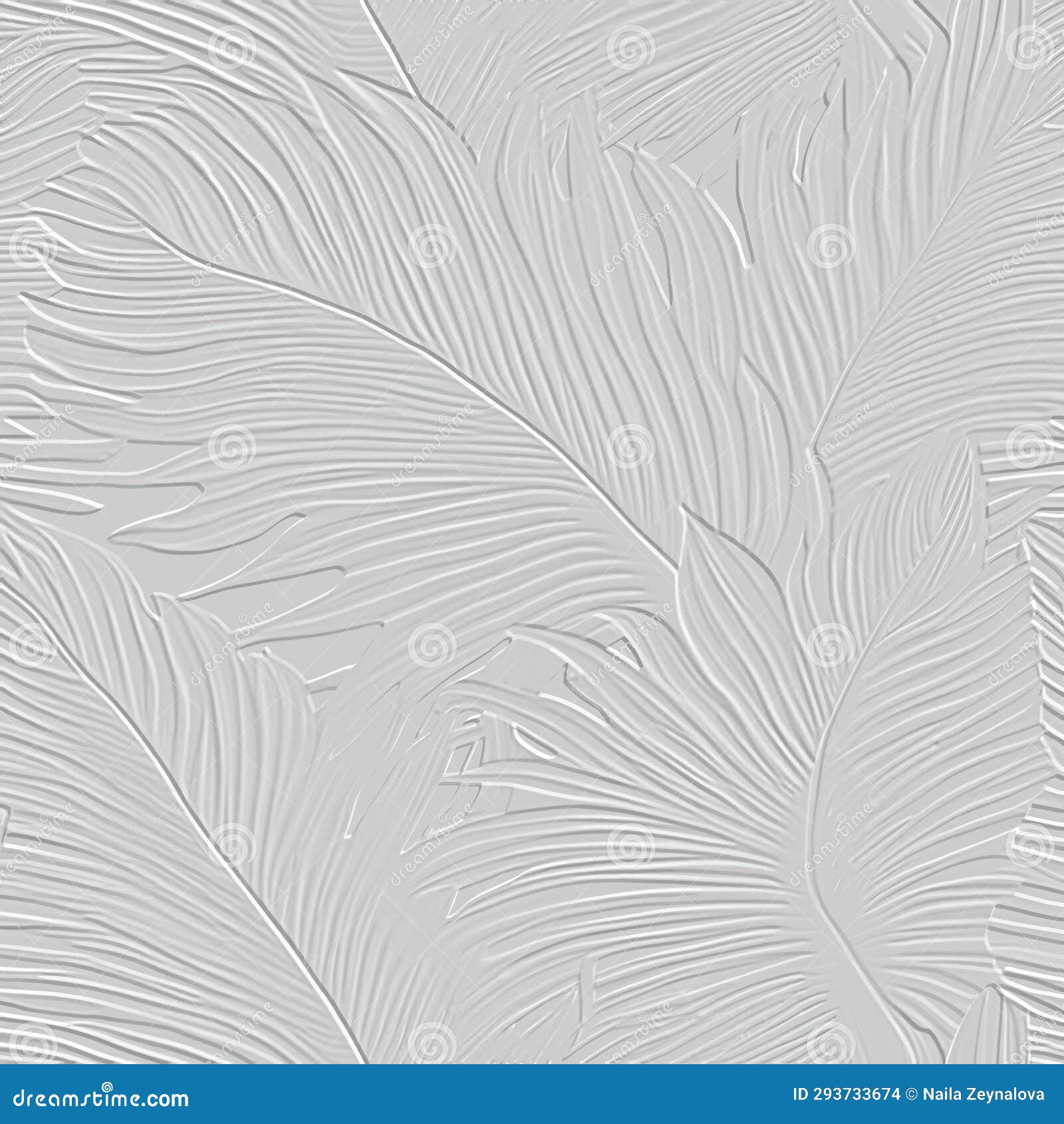 White Embossed Tropical Leafy 3d Pattern. Tropic Leaves Relief ...