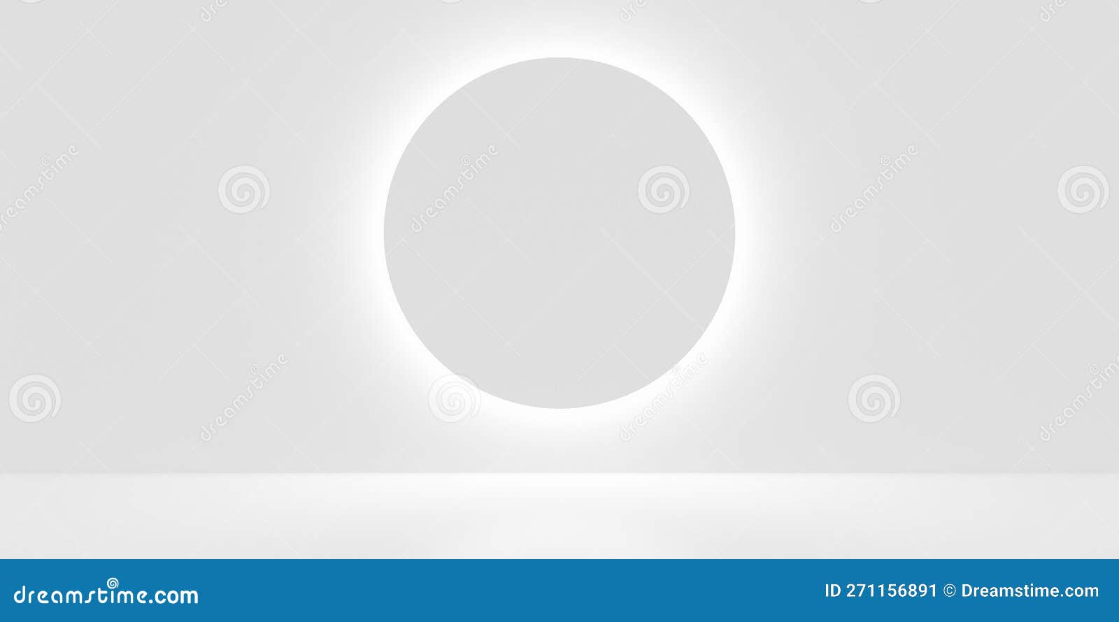 White Empty, Blank, Clean Room with Circle Backlit Geometric Shape on ...