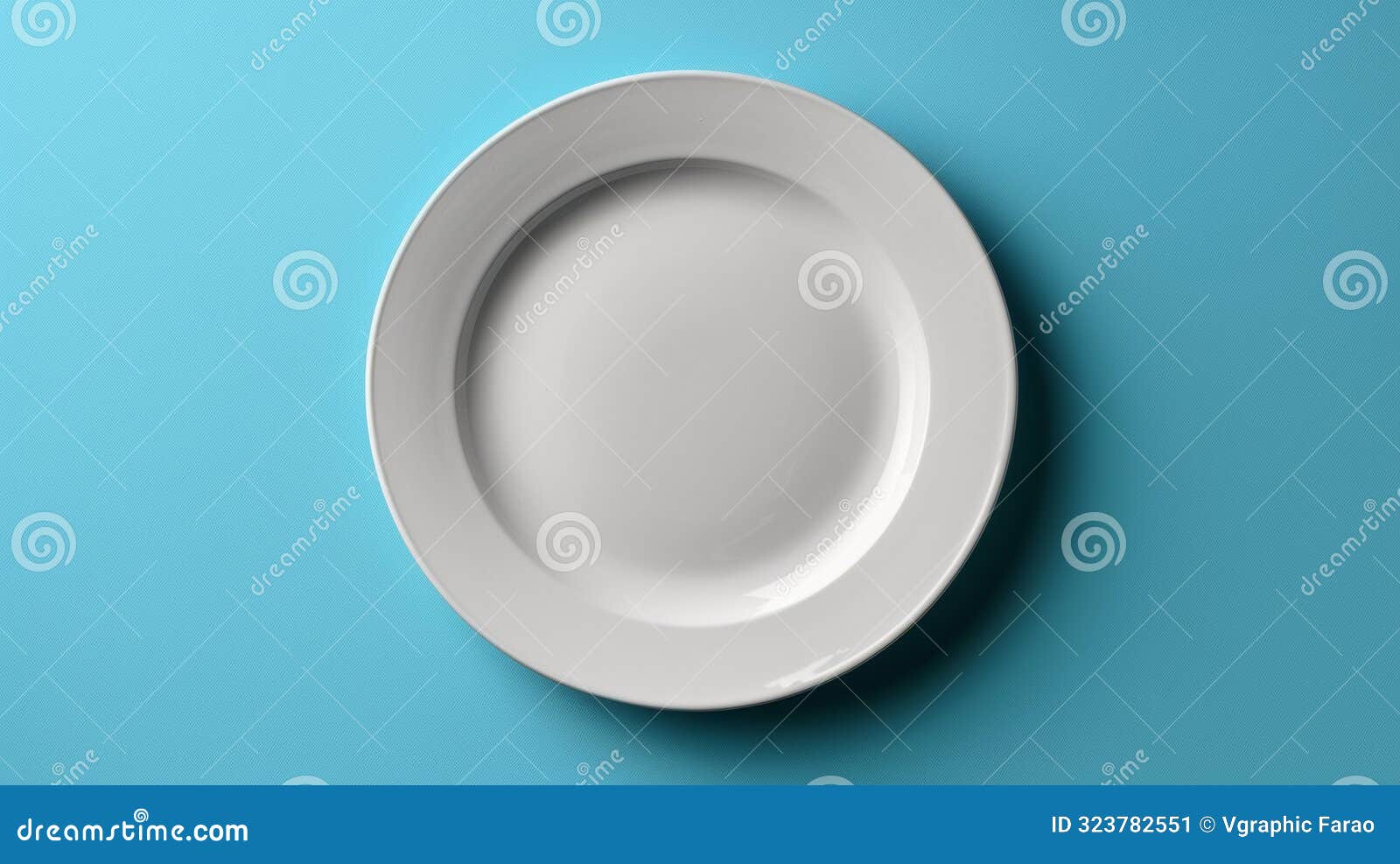 White Empty Ceramic Plate on a Blue Background, Top View. Minimalist ...