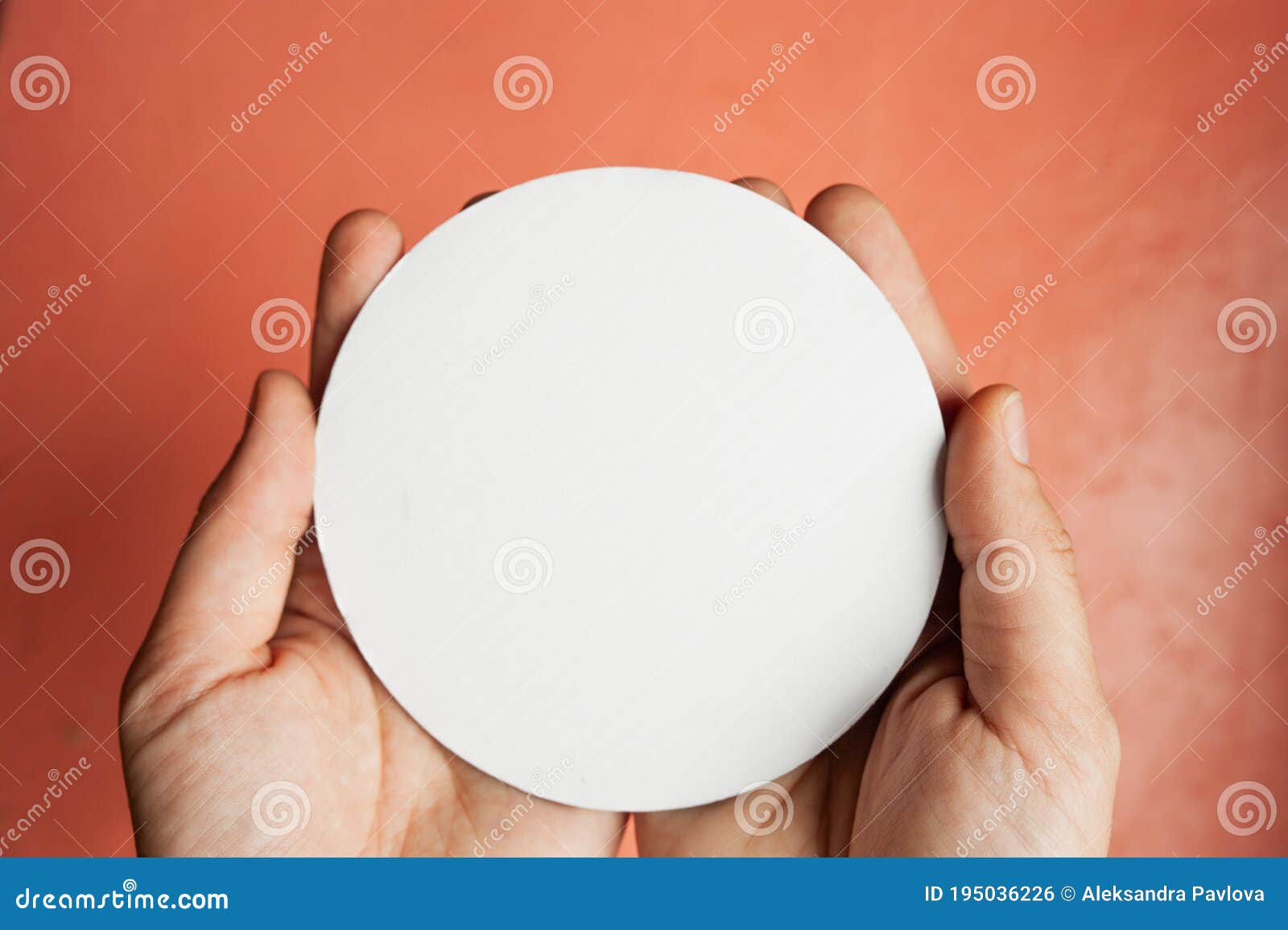 White Empty Circle for an Inscription or Logo in Light-skinned Hands on ...
