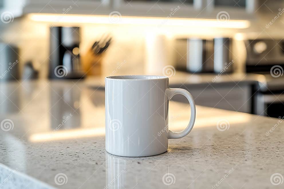 White Empty Coffee Mug on Kitchen Counter with Modern Decor Stock ...