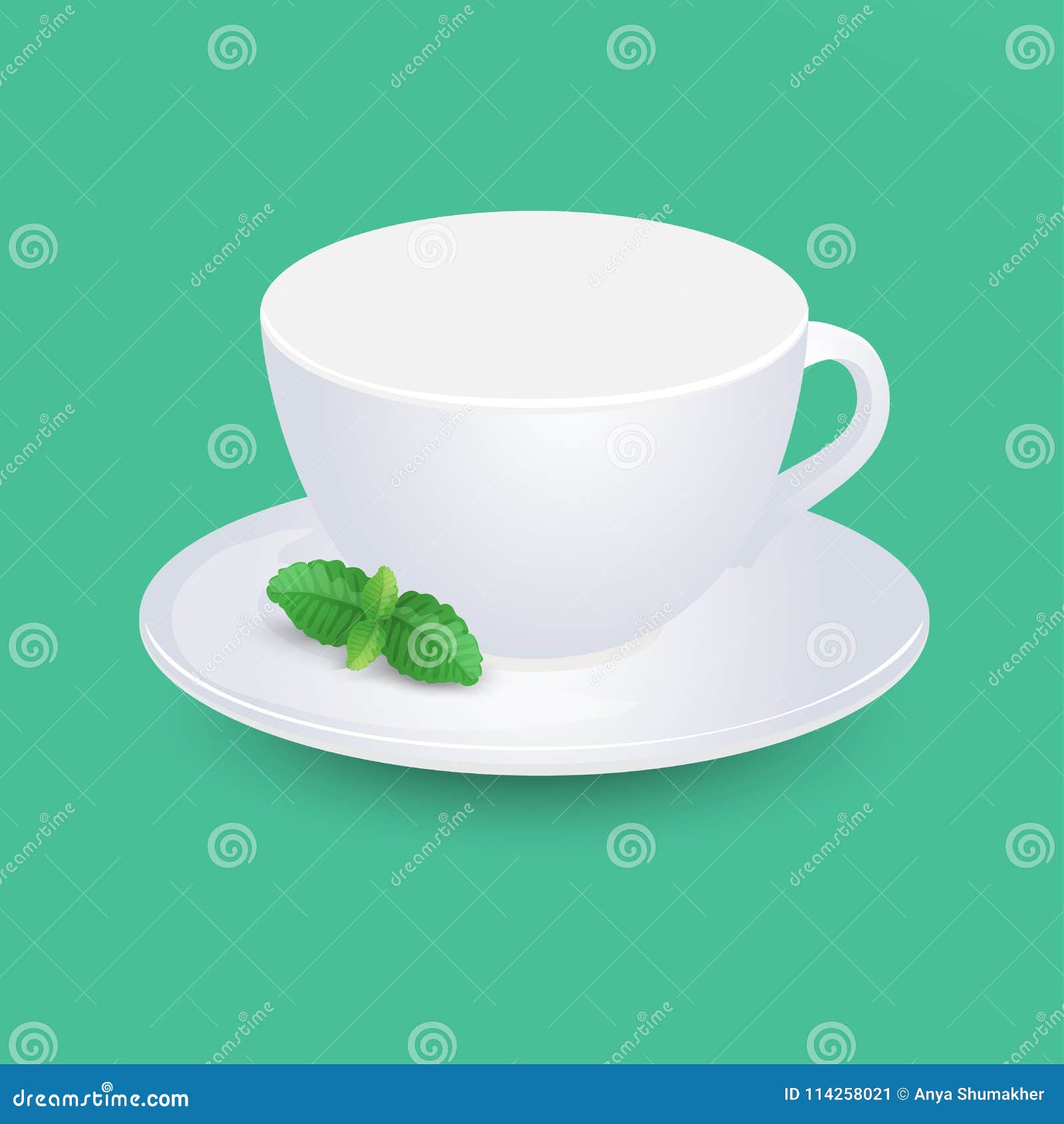 White Empty Cup Mockup with Mint on Plate Vector Design. Isolated on ...