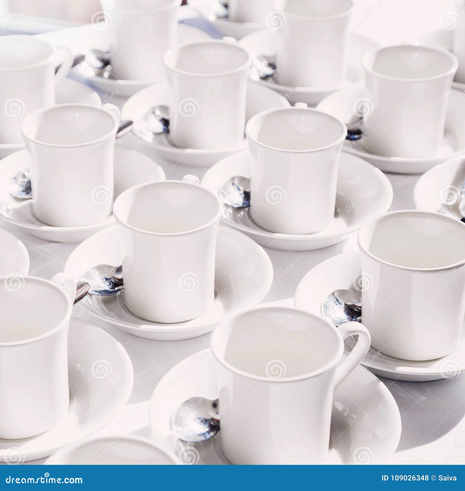 White Empty Cups Arranged on the Table Stock Photo - Image of ready ...