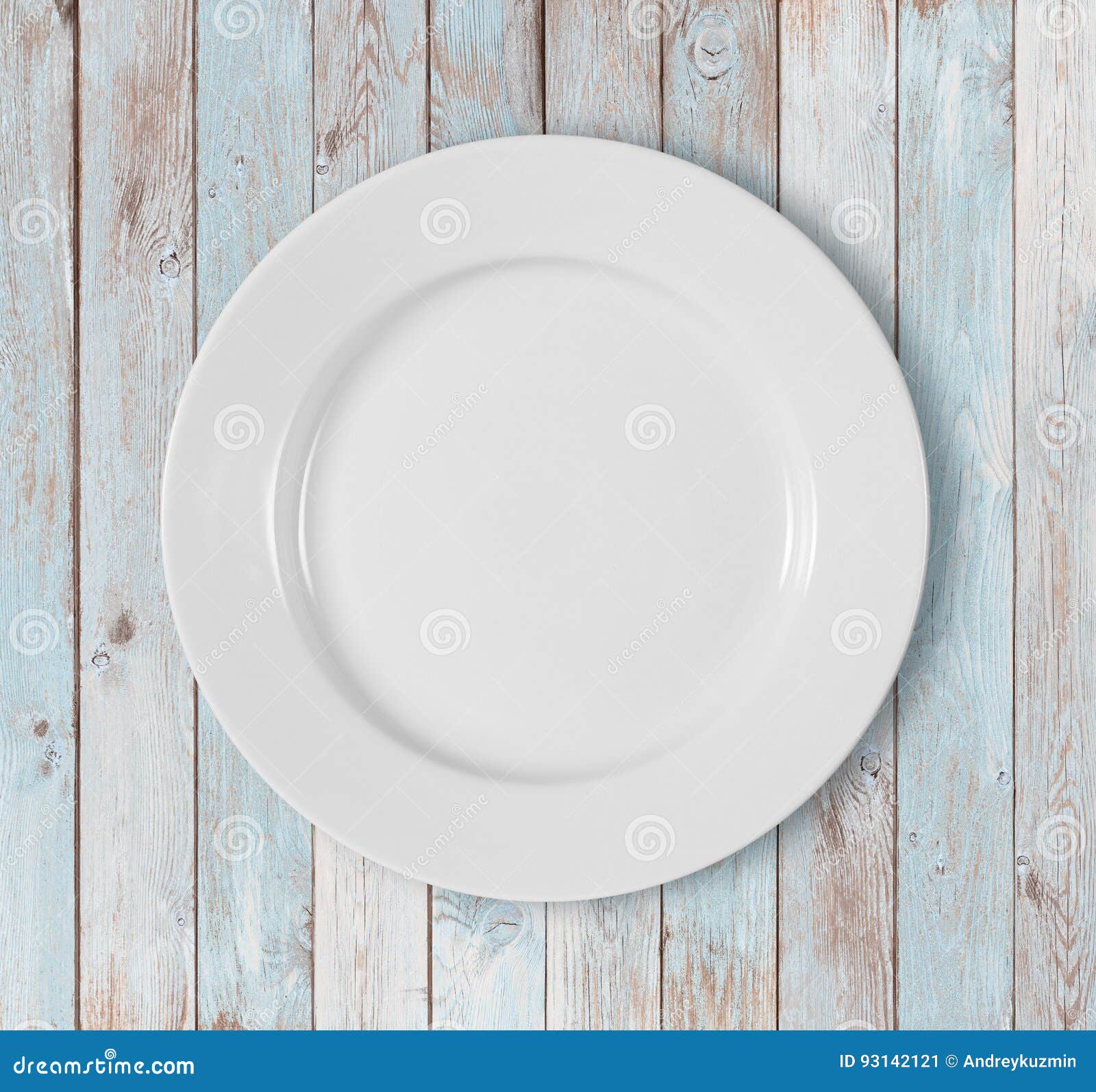 White Empty Dinner Plate on Blue Wooden Table Stock Image - Image of ...