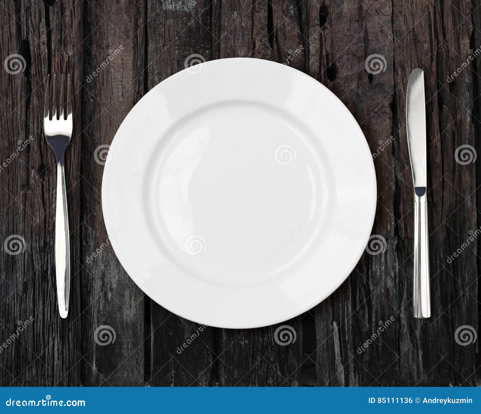 White Empty Dinner Plate Setting on Old Dark Wooden Table Stock Photo ...