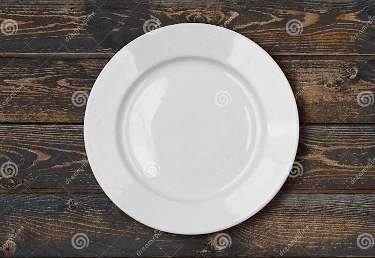 White Empty Dinner Plate on Wood Table Stock Image - Image of plate ...