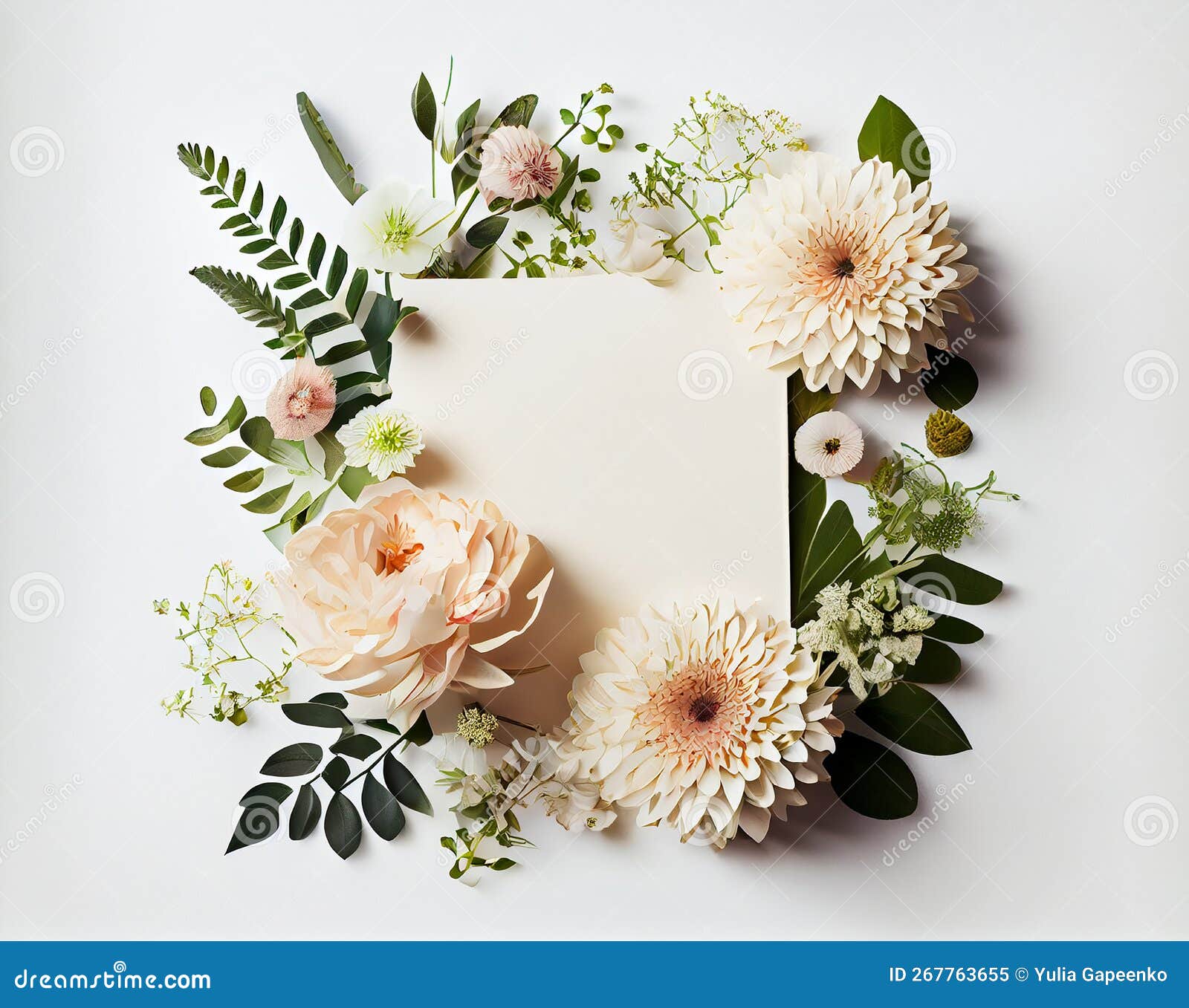White Empty Frame Beautiful Gorgeous Flowers Arrangement on White ...
