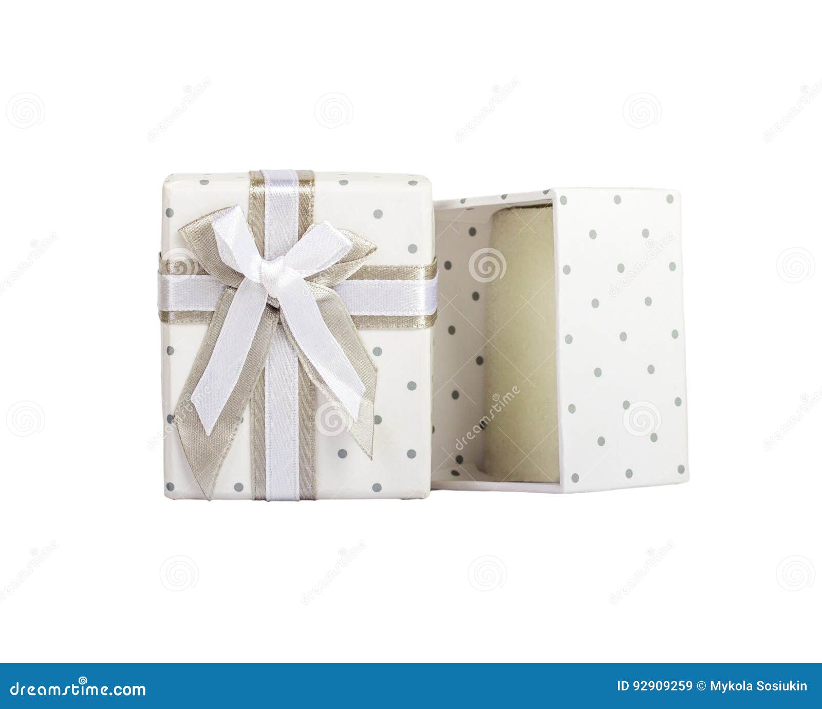 White Empty Gift Box with Small Circles Gray Fabric Tape with Gray Tie ...