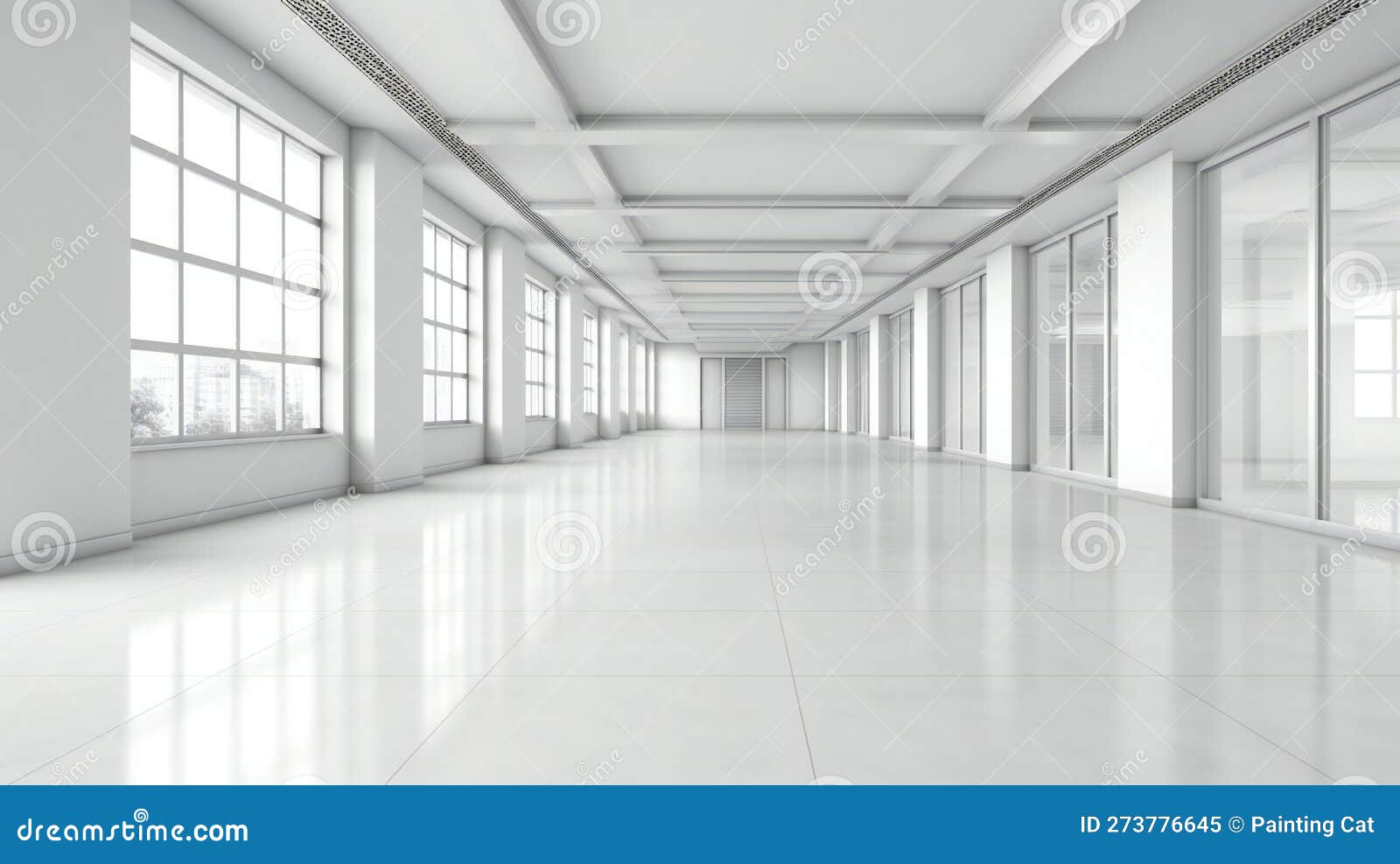 White Empty Hall with Windows and Tiled Floor, Stock Illustration ...