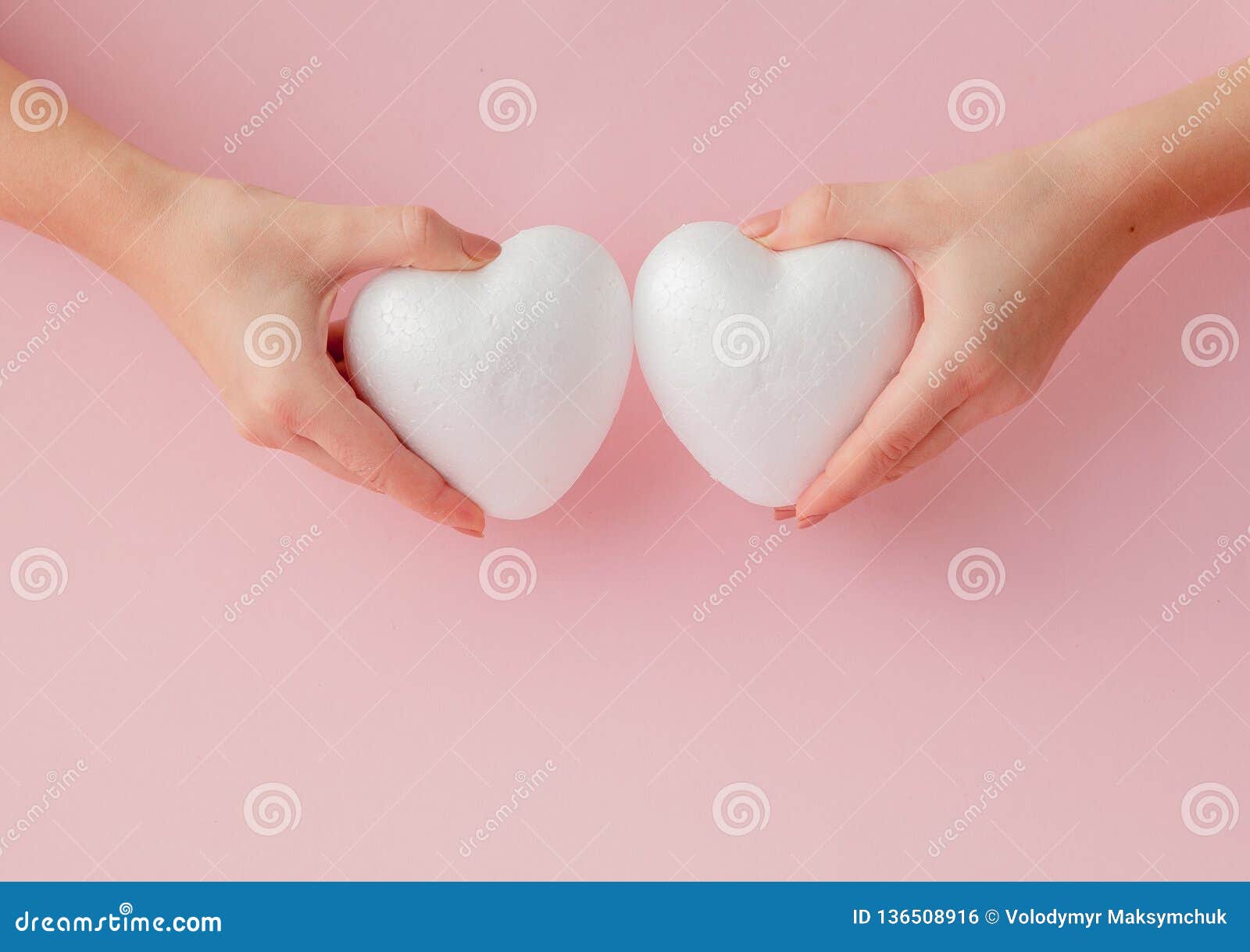 White Empty Love Hearts in Hands on Pink Background Stock Photo - Image ...