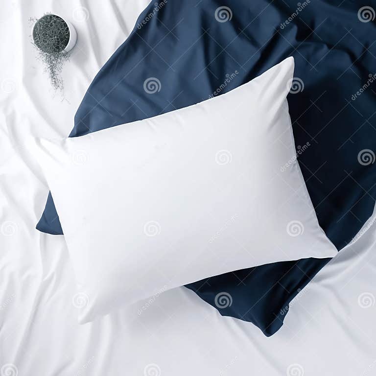 White, Empty Pillow on the Bed. White Linens with Space for Notes Stock ...