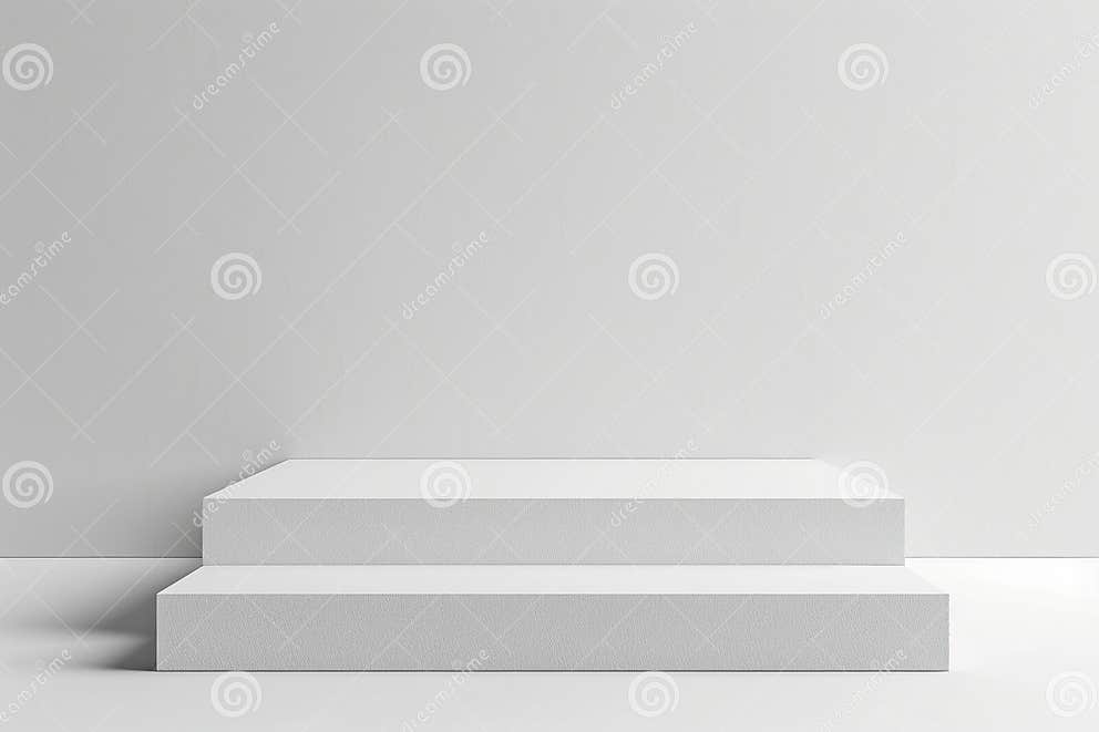 White Empty Podium Against a White Wall. Two Rectangular Steps in the ...