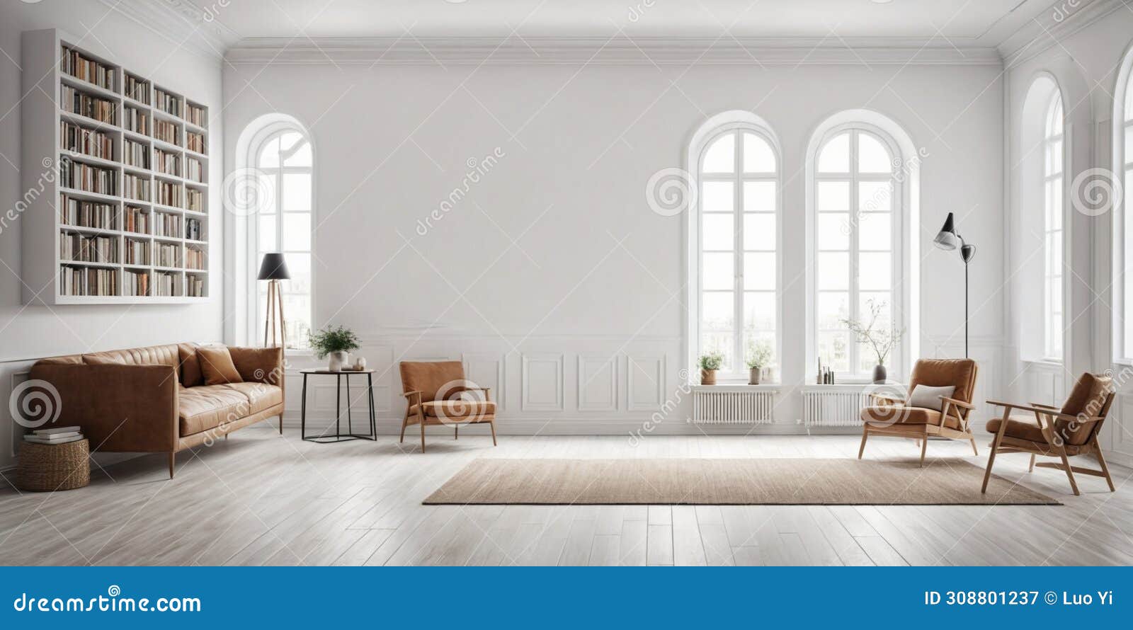 White Empty Reading Room Interior with Copy Space on the Wall. Stock ...