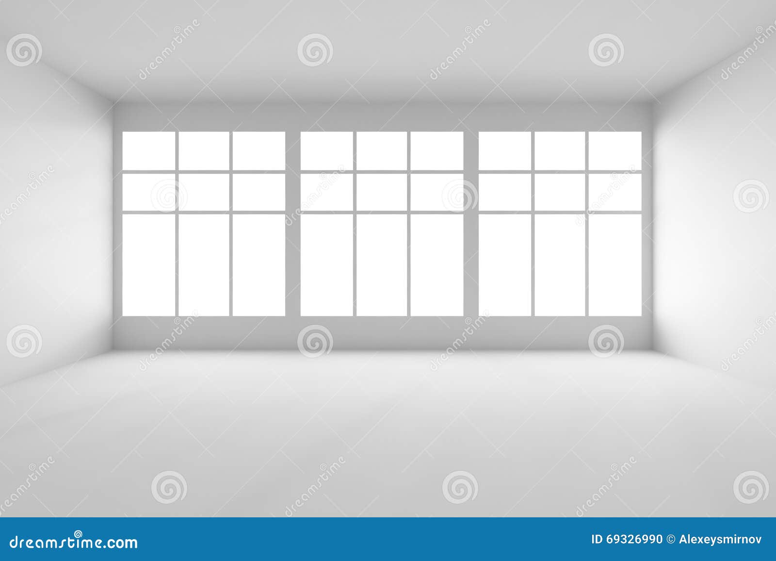 White Empty Room With Big Windows Front View Stock Illustration - Image ...