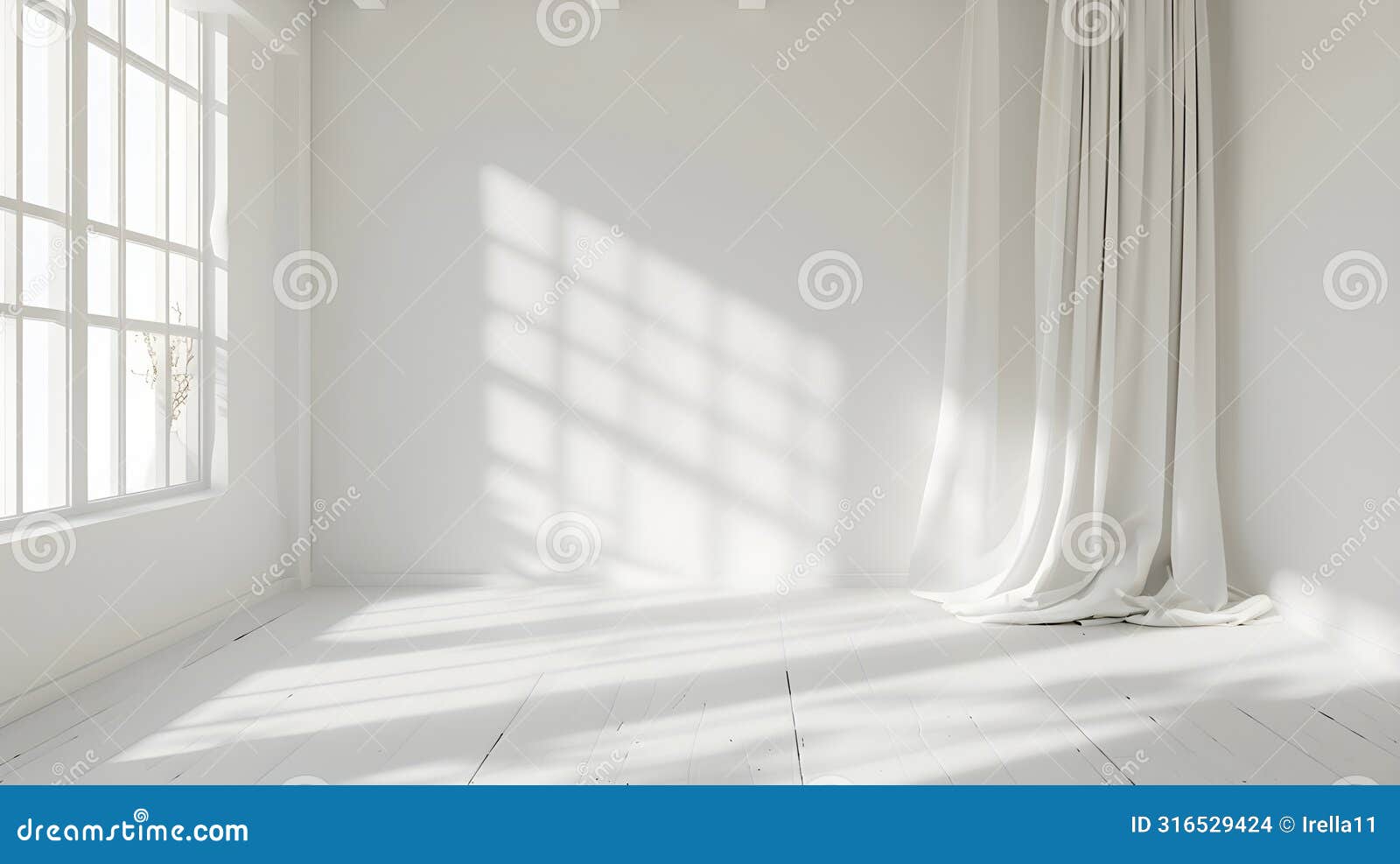 White Empty Room with Curtain and Window. Empty Room Interior for Wall ...