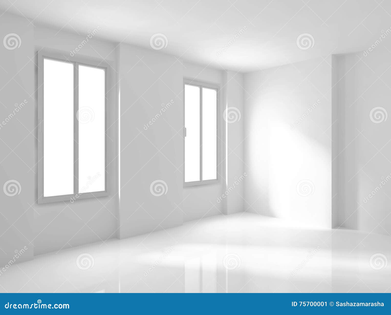 White Empty Room Interior with Two Windows Stock Illustration ...