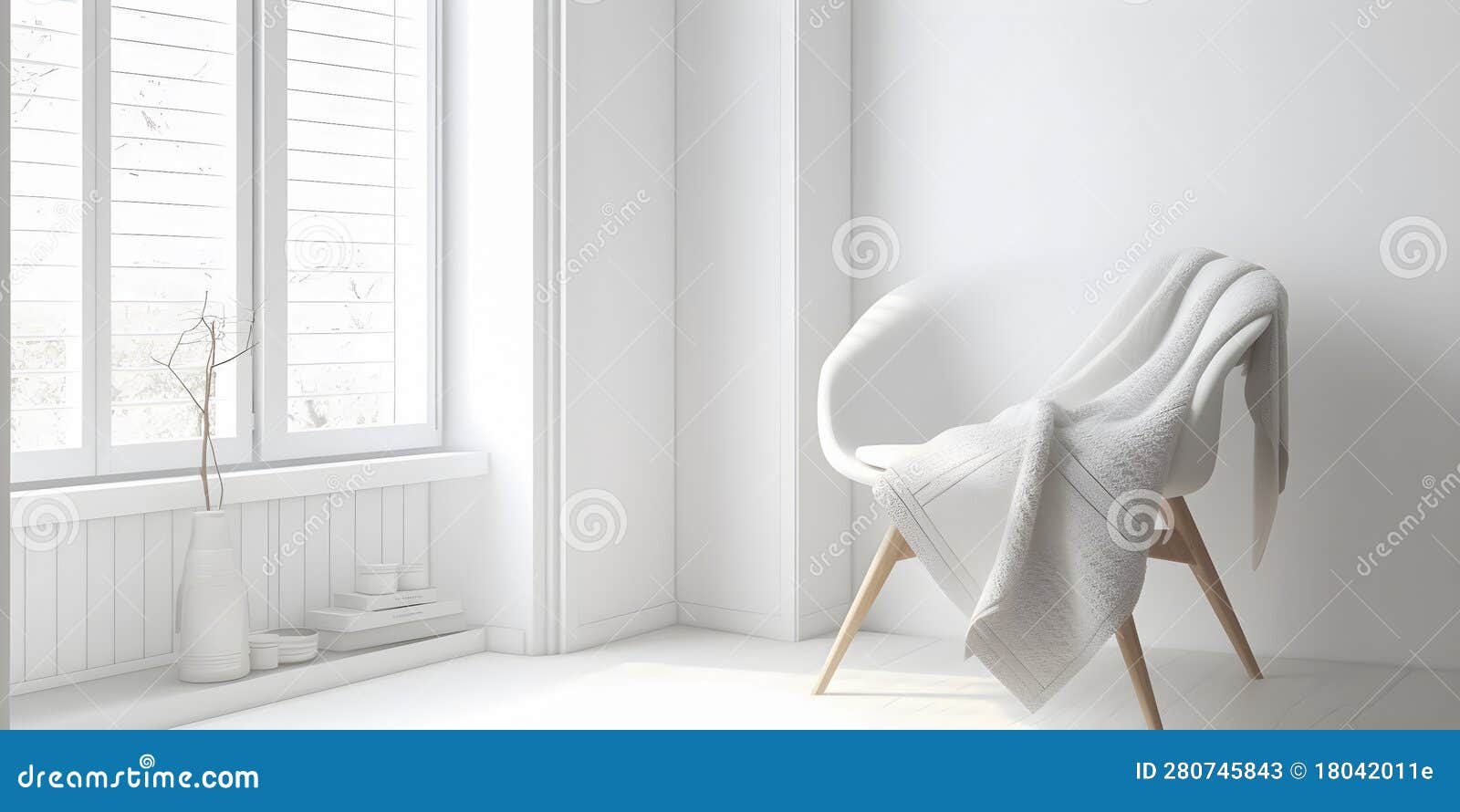 White Empty Room with Single Modern Chair by the Window. Scandinavian ...