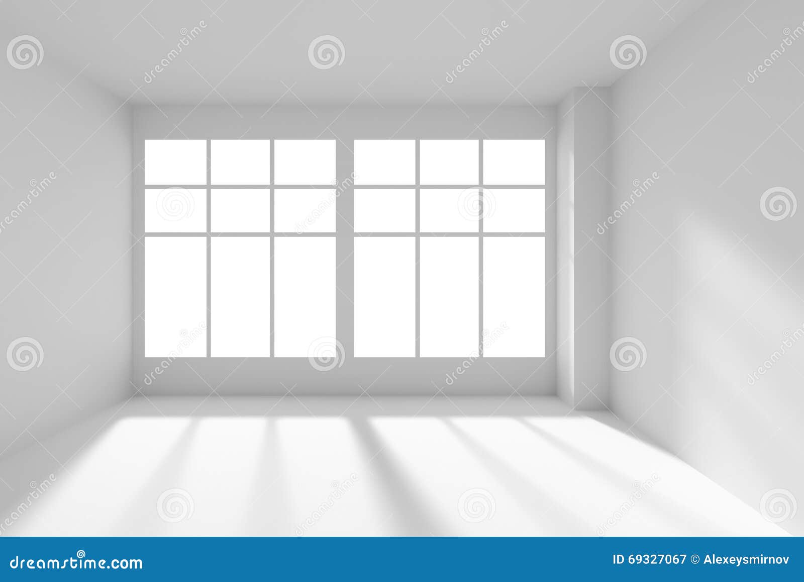 White Empty Room with Windows and Sunlight Front View Stock ...