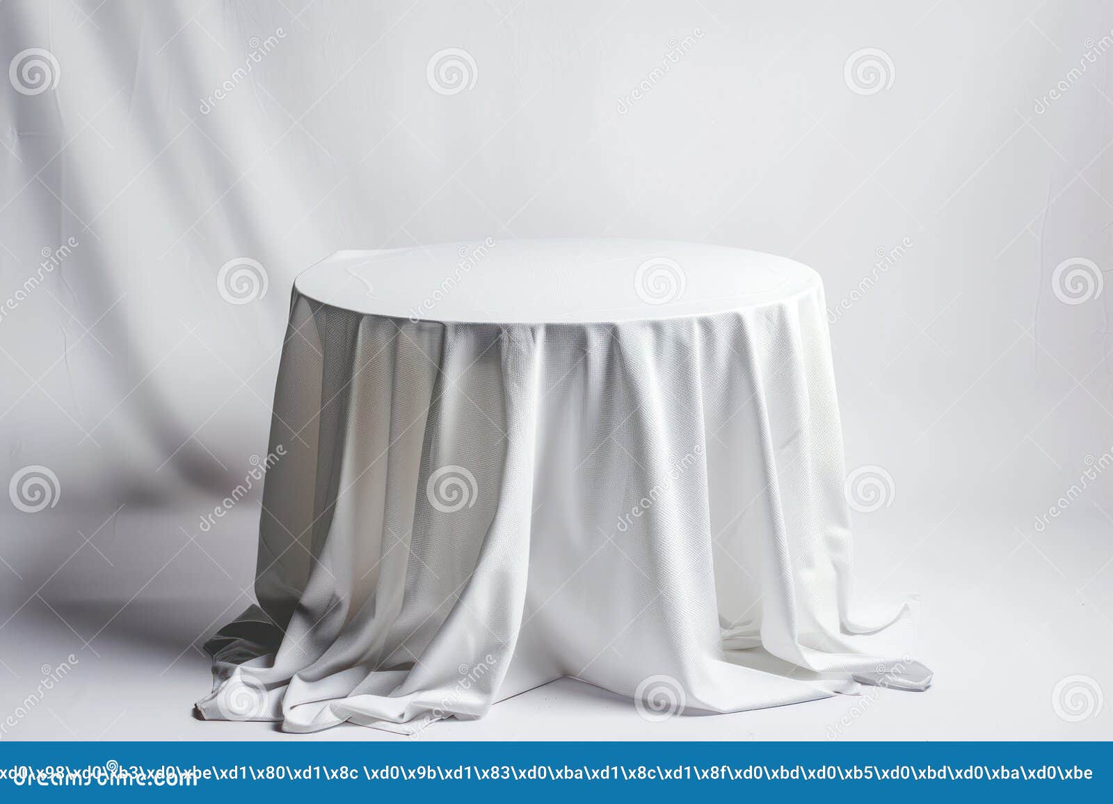 White Empty Round Table with Cloth on a White Background Stock ...