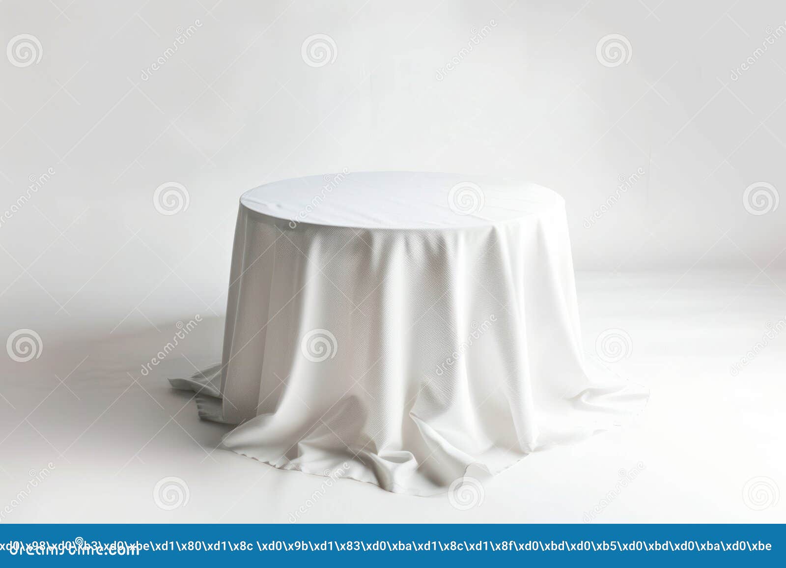 White Empty Round Table with Cloth on a White Background Stock ...