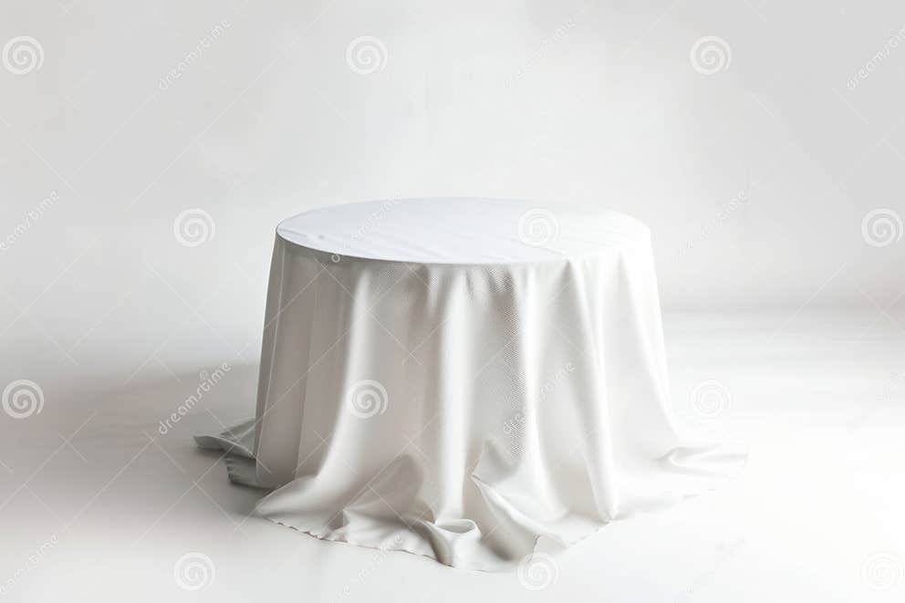White Empty Round Table with Cloth on a White Background Stock ...