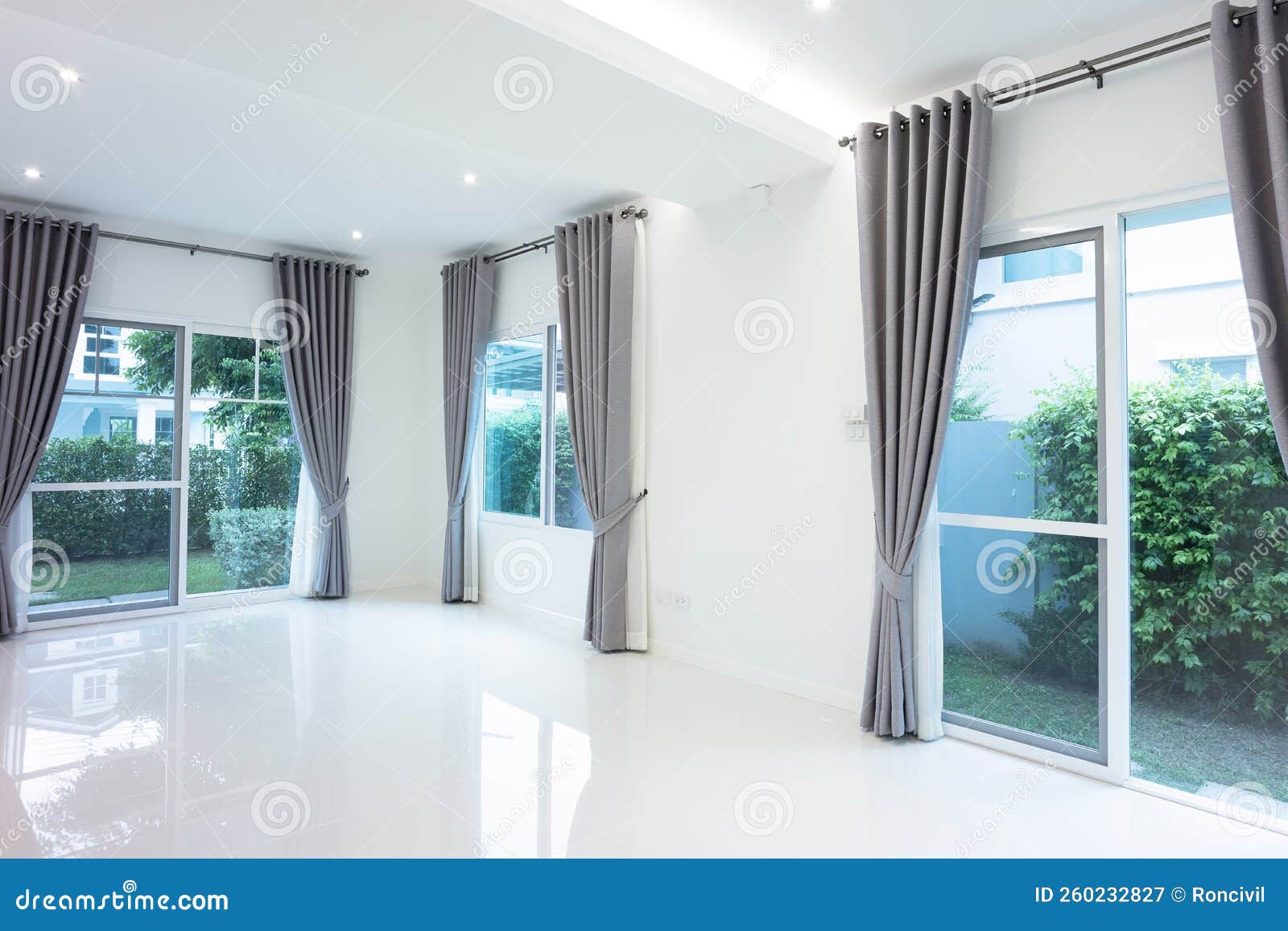Empty Room with Curtain for Background. Stock Image - Image of fabric ...