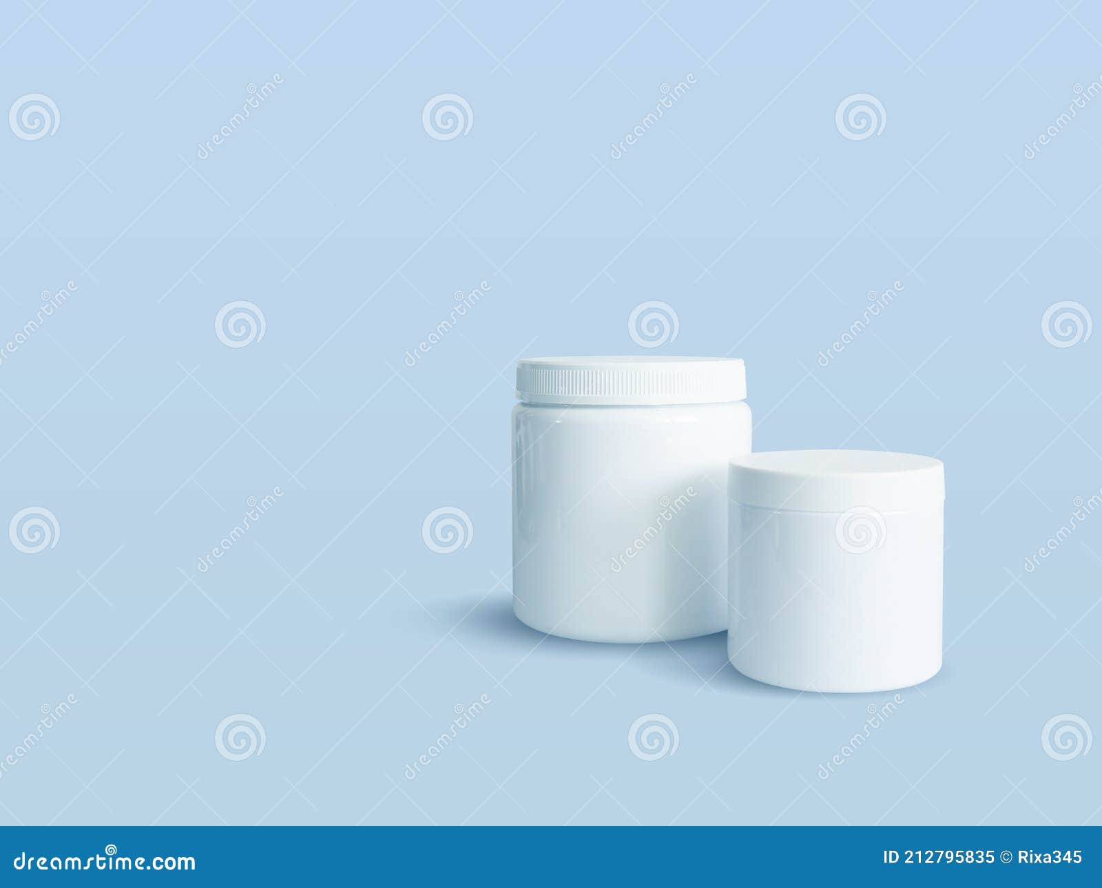 White Empty Sports Nutrition Containers on Blue Background Stock Image ...