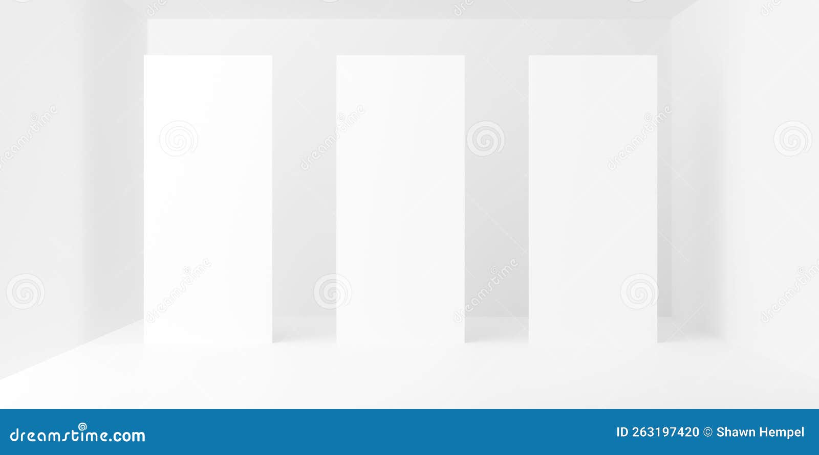 White Empty Studio Room Background with Three Vertical, Blank Panels in ...