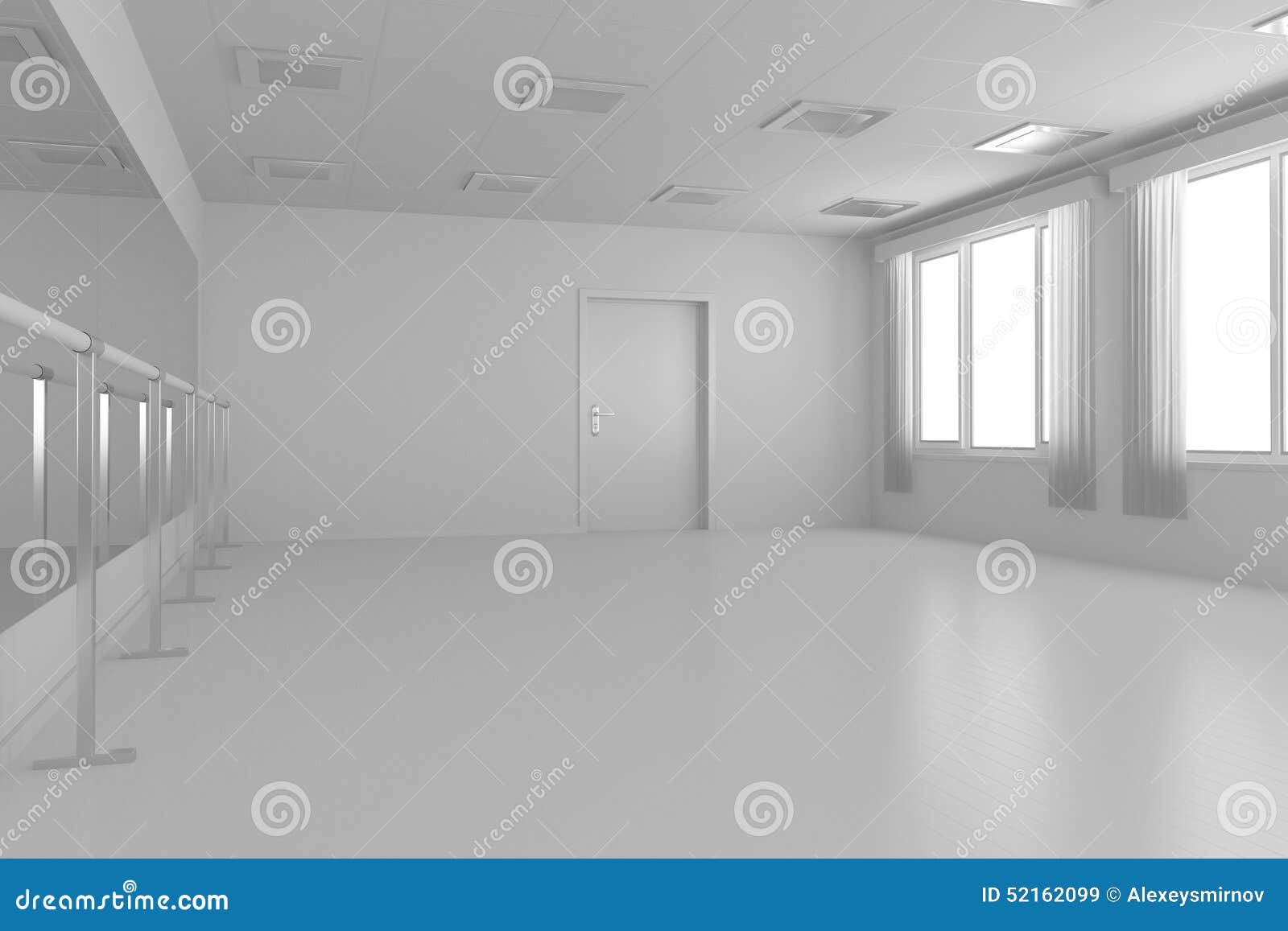 White Empty Training Dance-hall with Flat Walls, White Floor and Stock ...