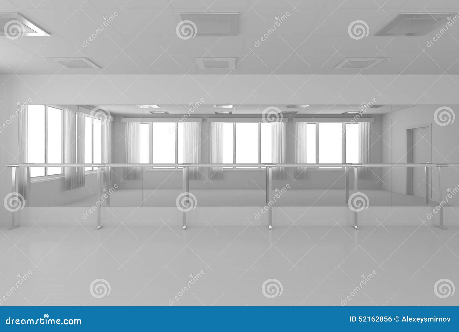 White Empty Training Dance-hall with Flat Walls, White Floor and Stock ...