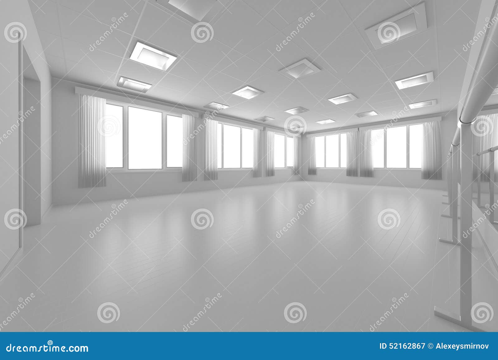 White Empty Training Dance-hall with Flat Walls, White Floor and Stock ...
