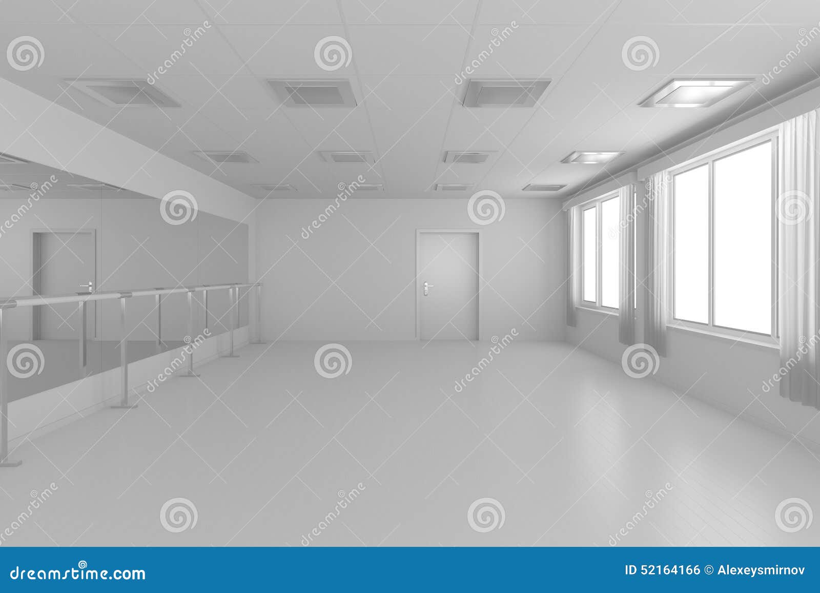 White Empty Training Dance-hall with Flat Walls, White Floor and Stock ...