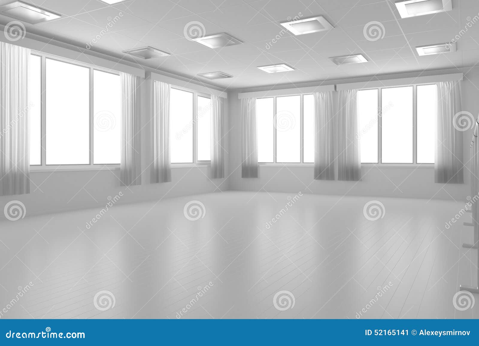 White Empty Training Dance-hall with Flat Walls, White Floor and Stock ...