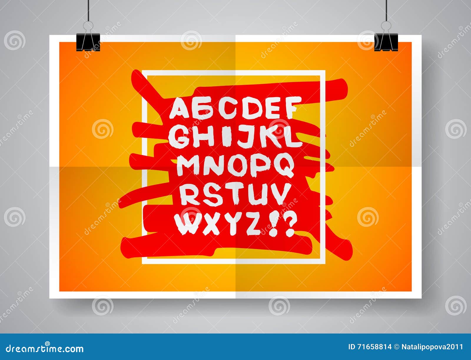 Twice A Folded Orange Poster With Clamps Cartoon Vector