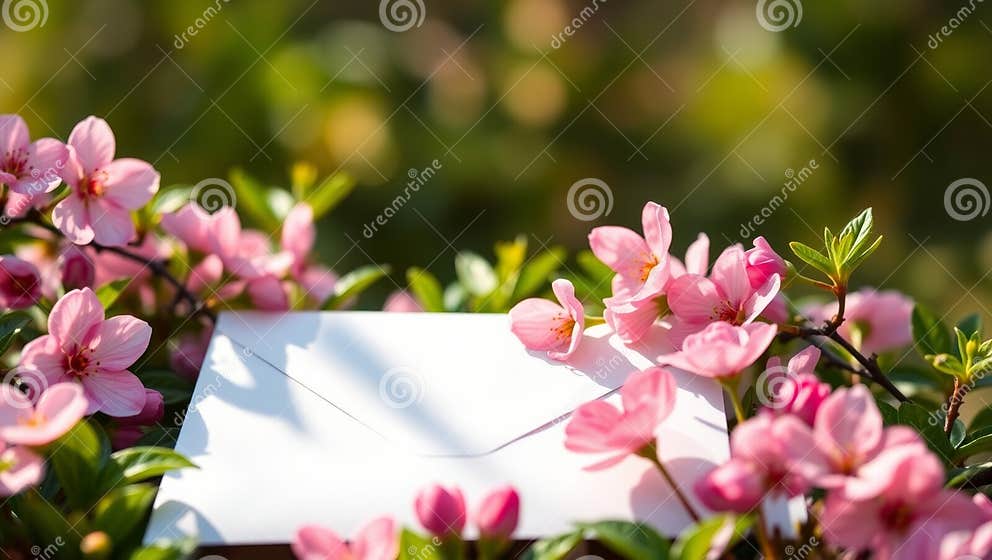 White Envelope Lying on Flowering Bush in Spring Garden Stock Image ...